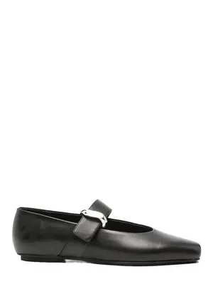 Emporio Armani Leather Ballet Flats With Touch-strap - Black