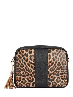 POM POM LONDON City Plus Crossbody Bag With Adjustable Straps - Black Leopard