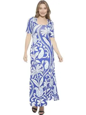 24SEVEN COMFORT APPAREL Paisley Print A-line Maxi Dress - Blue Multi