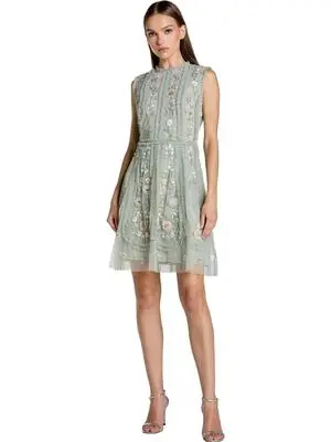 Mac Duggal Sleeveless Embroidered Mini Dress - Green