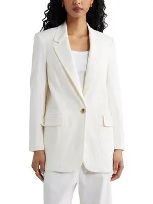 OPEN EDIT Linen Blend Single-breasted Blazer - White