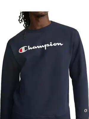 Champion Powerblend Crewneck Sweatshirt With Script Logo - Deep Navy