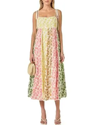 English Factory Colorblock Floral Tie Strap Midi Dress - Multi