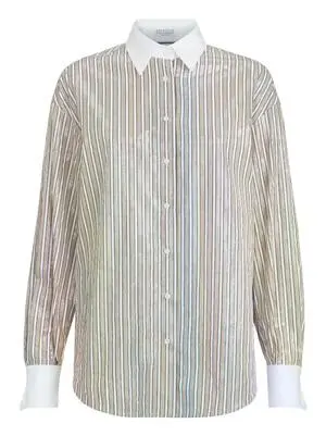 Brunello Cucinelli Striped Cotton Shirt - Neutrals