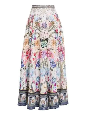 Camilla Crystal-embellished Printed Linen Maxi Skirt - Multicolor