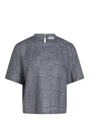 Brunello Cucinelli Sequin-embellished Linen Top - Anthracite