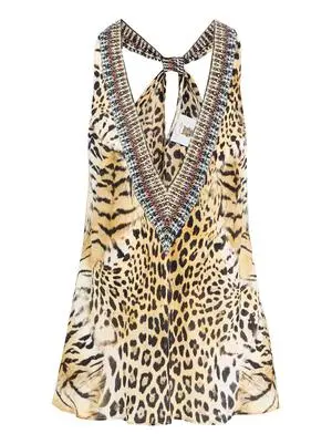 Camilla Crystal-embellished Leopard-print Tank - Cream