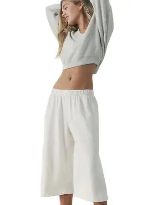 Daily Practice 100% Cotton Knit Long Wide-Leg Shorts Ivory