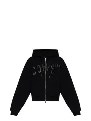 DSQUARED2 Hooded Zip-Up Sweatshirt With Leather-Effect Lettering