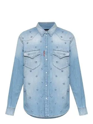 Dsquared2 Denim Shirt With Appliqués - Blue