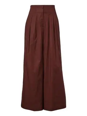 ADRIANA DEGREAS Cotton-blend Wide-leg Pants - Brown