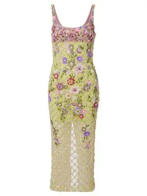 LA FUORI Floral Embellished Mesh Cocktail Dress - Multicoloured