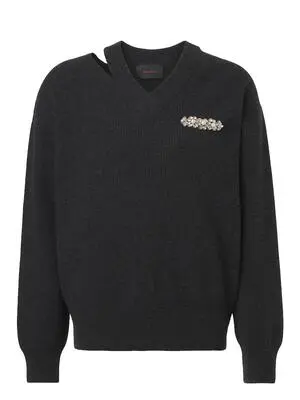Simone Rocha Cutout Embellished Wool-blend Sweater - Grey