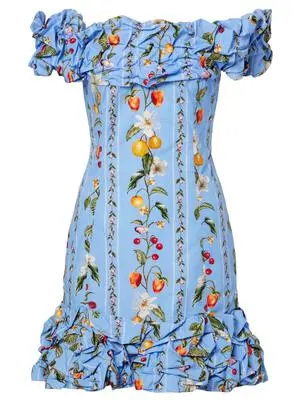 Agua Bendita Jardin Printed Off-shoulder Cotton Minidress - Multicoloured