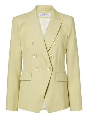 Veronica Beard Miller Double-Breasted Linen-Blend Twill Blazer Green