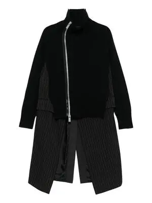 Sacai Stripe Doeskin X Wool Knit Coat Dress - Black