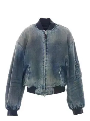 Balenciaga Faded Effect Bomber Jacket - Blue