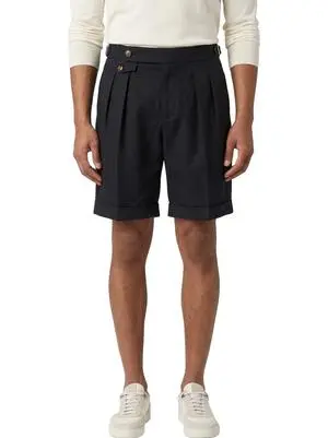Brunello Cucinelli Pleated Shorts With Button Detail - Navy