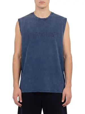 Off-White Cotton Tank Top With Logo - Blue