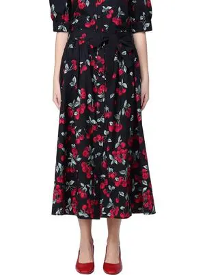 TWINSET Printed Cotton A-line Midi Skirt - Black
