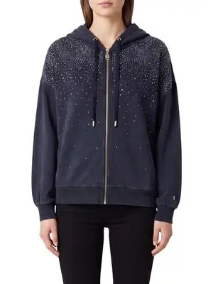 Liu Jo Zip-up Hoodie With Rhinestone Embellishments - Black
