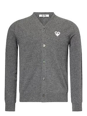 Play Comme Des Garcon Embroidered Heart Brushed Wool Knit Cardigan - Med Gray