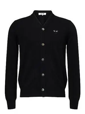 Play Comme Des Garcon Wool Knit Cardigan With Heart Appliqu - Black