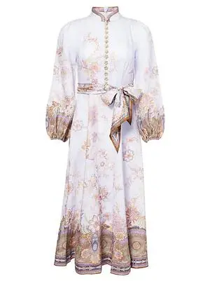 Zimmermann Luna Floral-print Linen Midi Dress - Blue Paisley