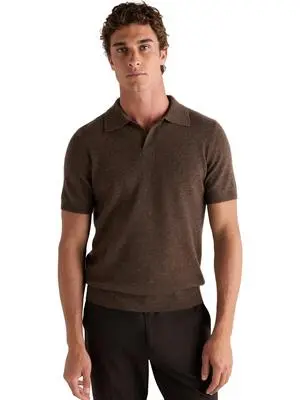 Quince Quince 100% Mongolian Cashmere Johnny Collar Polo Sweater Brown