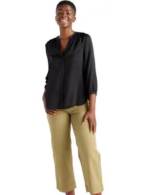 QUINCE Quince 100% Washable Silk Stretch Pleat Back Blouse