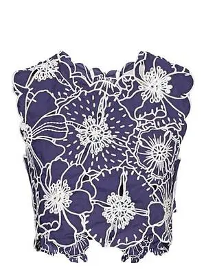 Farm Rio Richelieu Cotton Crop Top - Blue