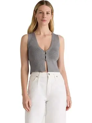 Quince Eco-Knit Split Front Sweater Vest Heather Grey