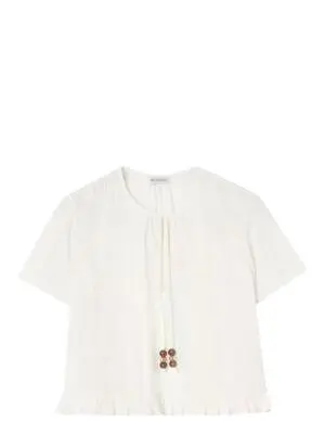 Burberry Check Cotton Voile Blouse - Neutrals