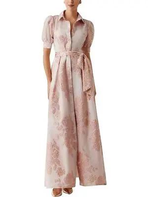 Rickie Freeman For Teri Jon Metallic Jacquard Gown - Blush