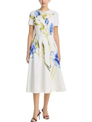 RICKIE FREEMAN FOR TERI JON Floral Print Midi Dress