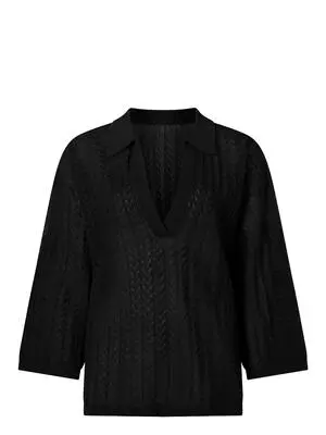 MALINA Imene Pointelle Knitted Polo - Black