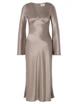 MALINA Flared Sleeve Satin Midi Dress - Granit