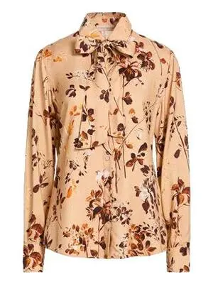 PUROTATTO Viscose Floral Print Shirt With Bow Detail - Sand