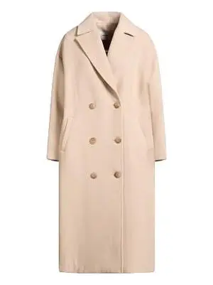 HINNOMINATE Felt Double-breasted Coat - Beige
