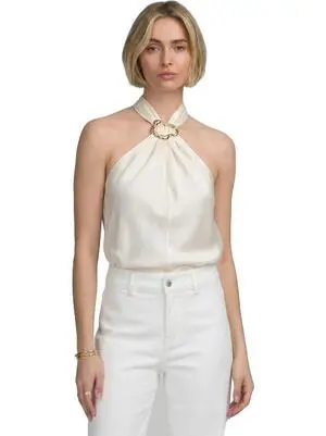 ELLE COLLECTION Woven Halter Hardware Top - Ivory
