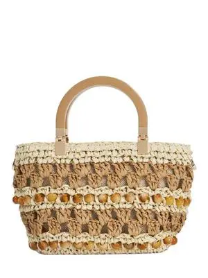 DUNE LONDON Dahlia Raffia Tote With Bead Detail