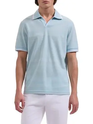 Bugatchi Textured Stripe Johnny Collar Polo - Ether