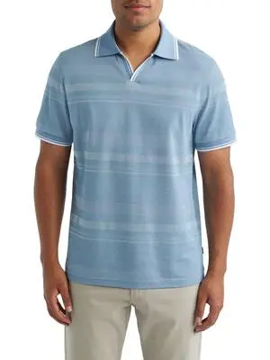 Bugatchi Textured Stripe Johnny Collar Polo - Peacock