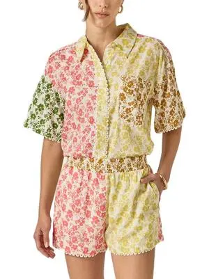 English Factory Colorblock Floral Print Shirt - Multi