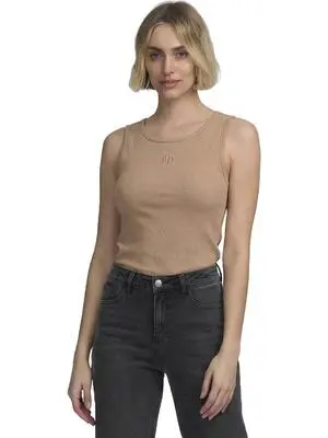 ELLE COLLECTION Logo Tank Two Pack - Mocha/navy