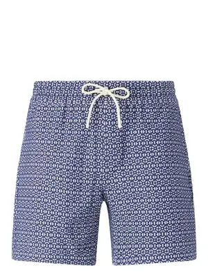 Portuguese Flannel Abstract Tile Straight-leg Cotton Shorts - Blue