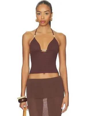 TIGER MIST Zinnia Embellished Halter Top - Brown