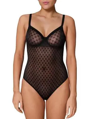 Simone Perele Plume Embroidered Underwire Shaping Bodysuit - Black