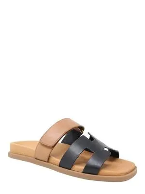 DJANGO AND JULIETTE Flat Leather Sandal Slide - Black-tan Leather