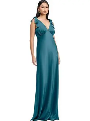 GHOST LONDON Nora Tie Shoulder Satin Maxi Dress Emerald